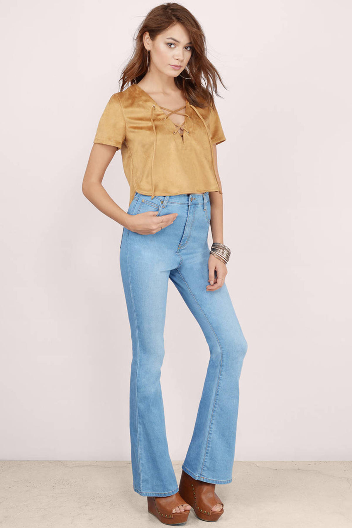 Tan Crop Top - beige Top - Lace Up Top - beige Crop Top