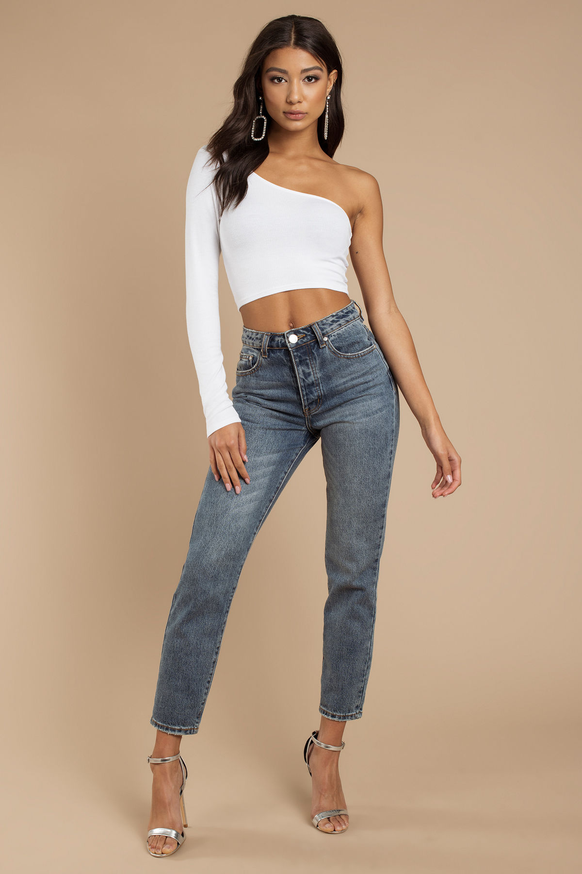 White Crop Top - Ribbed One Shoulder Crop Top - Rayon Knit Crop Top