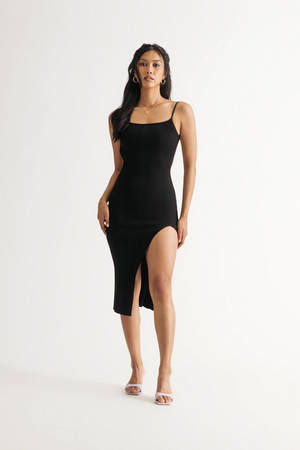 Lost Memories Black Ribbed Open Back Bodycon Midi Dress - $26 | Tobi US