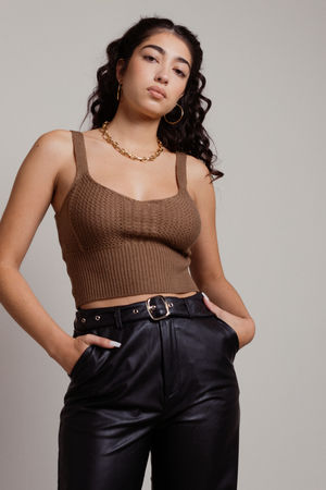 Brown Crop Tank - Crochet Knit Crop Tank - Cable Knit Crop Tank