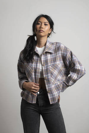 Cream Shacket - Button Down Shacket - Cream Multi Plaid Shacket