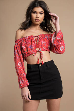 Red Crop Top - Multilayered Satin Crop Top - Wine Crop Top