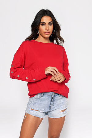 Trendy Red Sweatshirt - Relaxed Sweatshirt - Red Sweatshirt
